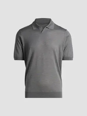 SAKS FIFTH AVENUE Lamar Johnny Collar Short-sleeve Sweater - Grey