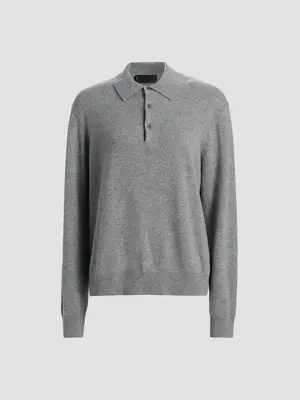 NILI LOTAN Jovan Cashmere Polo Sweater - Pebble Grey Heather