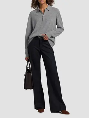 NILI LOTAN Jovan Cashmere Polo Sweater - Pebble Grey Heather