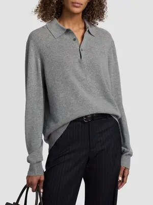 NILI LOTAN Jovan Cashmere Polo Sweater - Pebble Grey Heather
