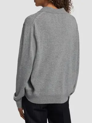 NILI LOTAN Jovan Cashmere Polo Sweater - Pebble Grey Heather