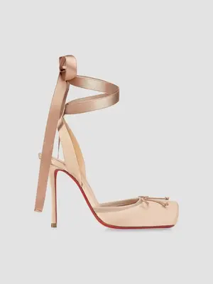 CHRISTIAN LOUBOUTIN Cassia Lace Up 100mm Satin Pumps - Blush