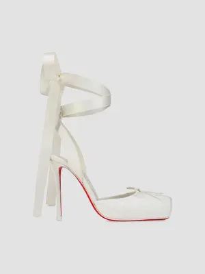 CHRISTIAN LOUBOUTIN Cassia Lace Up 100mm Satin Pumps - Ivory