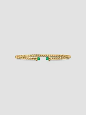 David Yurman Micro Cablespira Flex Bracelet In 18k Yellow Gold - Emerald