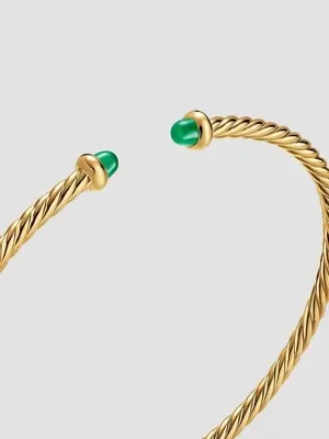 David Yurman Micro Cablespira Flex Bracelet In 18k Yellow Gold - Emerald