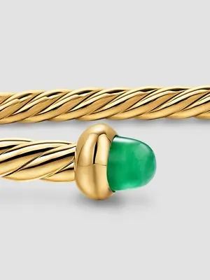 David Yurman Micro Cablespira Flex Bracelet In 18k Yellow Gold - Emerald