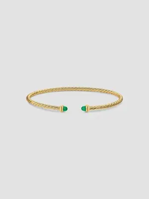 David Yurman Micro Cablespira Flex Bracelet In 18k Yellow Gold - Emerald