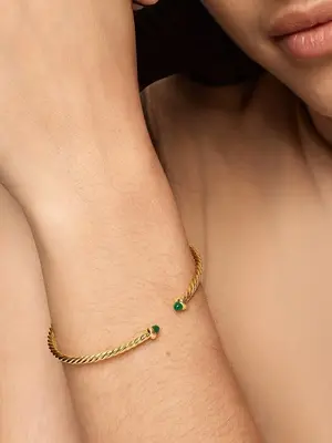 David Yurman Micro Cablespira Flex Bracelet In 18k Yellow Gold - Emerald