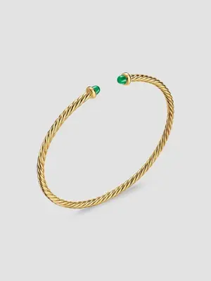 David Yurman Micro Cablespira Flex Bracelet In 18k Yellow Gold - Emerald