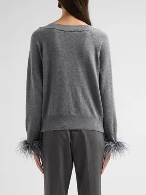 MILLY Wool-cashmere Feather-cuff Sweater
