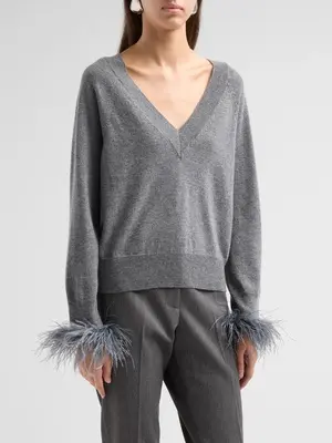 MILLY Wool-cashmere Feather-cuff Sweater