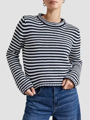 LA LIGNE Fine Stripe Mini Marina Sweater - Navy Cream