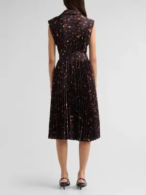 MILLY Johanna Printed Accordion-pleated Knee-length Dress - Brown Multi