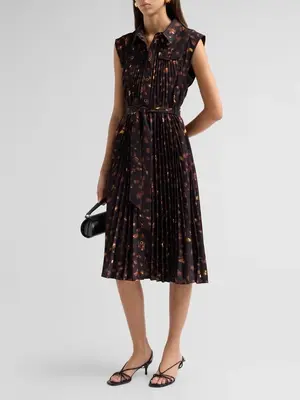 MILLY Johanna Printed Accordion-pleated Knee-length Dress - Brown Multi