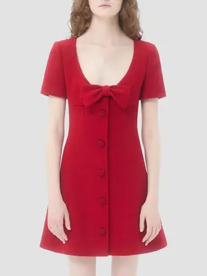 Valentino Garavani Short Dress In Plain Wool Tweed