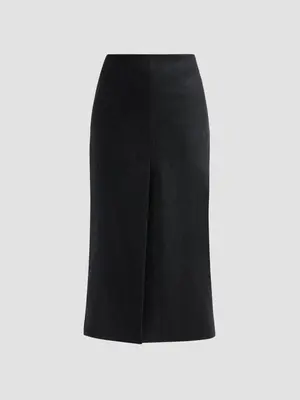 NILI LOTAN Mariha Wool Midi Skirt - Dark Charcoal