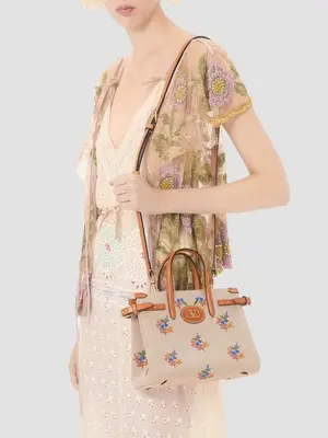 Valentino Garavani Antibes Small Canvas Shopping Bag With Embroidery