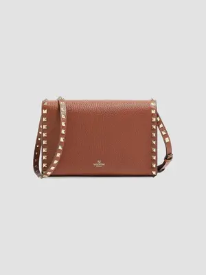 Valentino Garavani Small Rockstud Grainy Calfskin Crossbody Bag - Saddle Brown