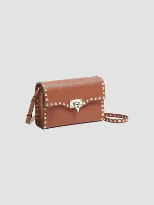 Valentino Garavani Small Rockstud Grainy Calfskin Crossbody Bag - Saddle Brown