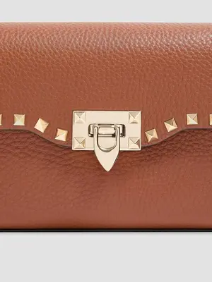 Valentino Garavani Small Rockstud Grainy Calfskin Crossbody Bag - Saddle Brown