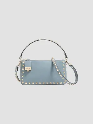 Valentino Garavani Rockstud Grainy Calfskin Crossbody Bag - Stone
