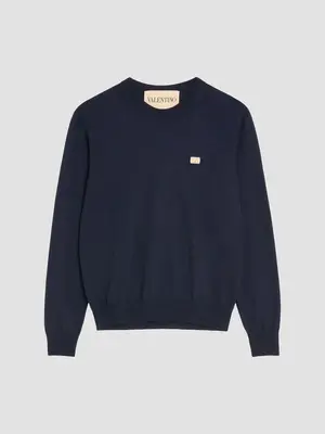 Valentino Garavani Wool Sweater With Vlogo Patch - Navy