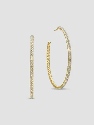 David Yurman Pavé Hoop Earrings In 18k Yellow Gold - Diamond