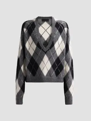 NILI LOTAN Feron Argyle Cashmere-silk Sweater - Charcoal Argyle