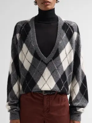 NILI LOTAN Feron Argyle Cashmere-silk Sweater