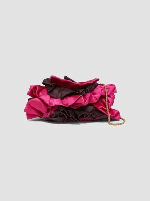 Dries Van Noten Small Ruffled Satin Clutch - Fuchsia
