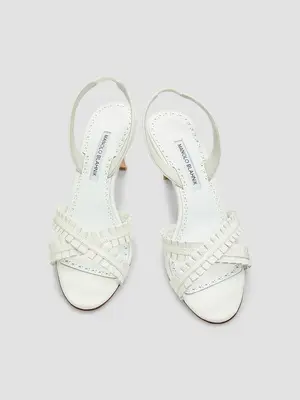 Manolo Blahnik Volusan 70mm Leather Slanted-heel Sandals - White