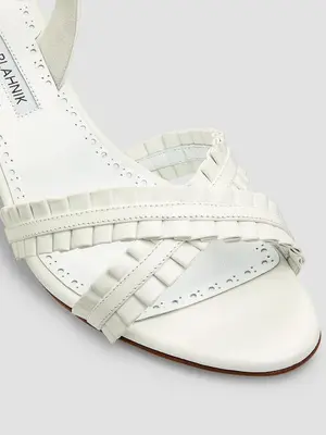 Manolo Blahnik Volusan 70mm Leather Slanted-heel Sandals - White