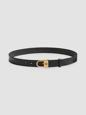 Valentino Garavani Vlogo Signature Belt In Shiny Calfskin 30 Mm - Black