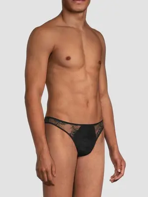FLEUR DU MAL Bouquet Sheer Floral Lace Thong