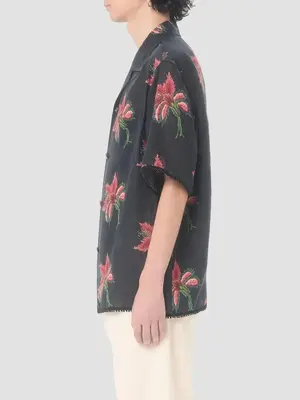 Valentino Garavani Linen Bowling Shirt With Papier Floral Print
