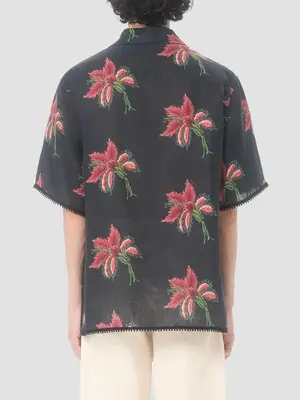 Valentino Garavani Linen Bowling Shirt With Papier Floral Print