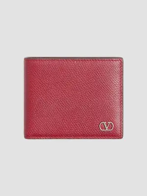 Valentino Garavani Vlogo Signature Grainy Calfskin Wallet - Red