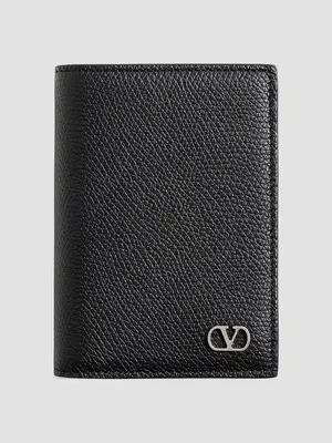 Valentino Garavani Vlogo Signature Cardholder In Grainy Calfskin - Black