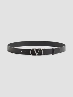 Valentino Garavani Vlogo Signature Belt In Shiny Calfskin 30mm - Black