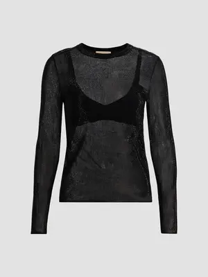 Michael Kors Gem Fitted Long Crewneck Top - Black