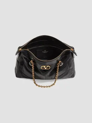 Valentino Garavani Panthea Shoulder Bag In Nappa Leather With Chevron Pattern - Black
