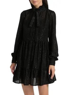 Michael Kors Tie-neck Long-sleeve Minidress