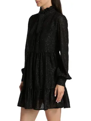 Michael Kors Tie-neck Long-sleeve Minidress