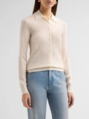 LISA YANG Agata Cashmere Cardigan Shirt - Ivory