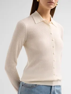 LISA YANG Agata Cashmere Cardigan Shirt - Ivory