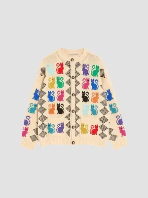 Valentino Garavani Wool Cardigan With Le Chat De La Maison Jacquard Pattern - Multicolor
