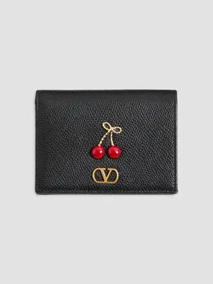 Valentino Garavani Cherryfic Wallet In Grainy Calfskin - Black