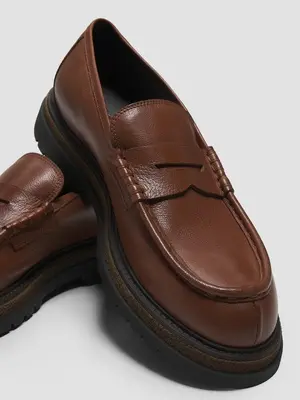 POLLINI Leather Lug-sole Penny Loafers