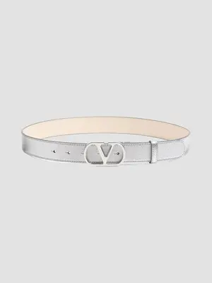 Valentino Garavani Vlogo Signature Belt In Laminated Calfskin - Silver