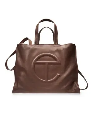 TELFAR Large Pebbled Leather Carry Bag Chocolate